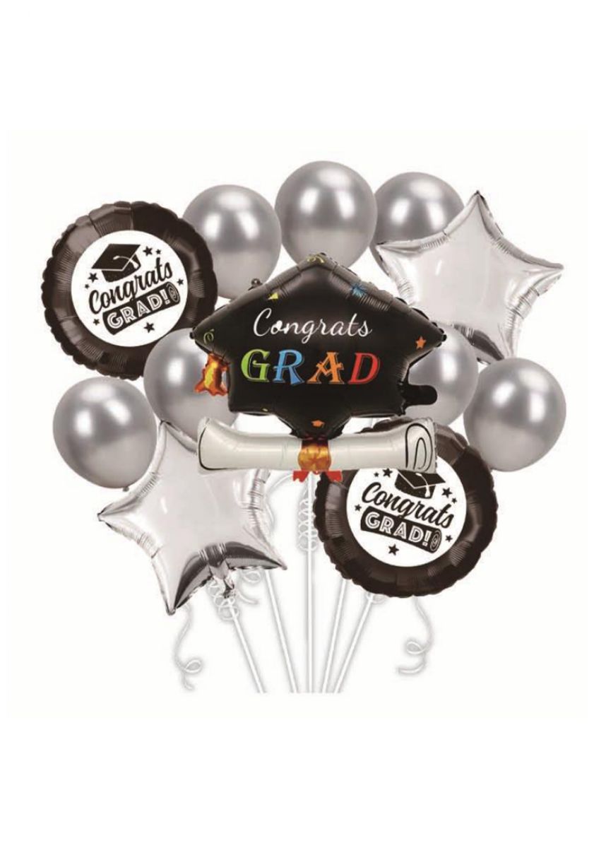 24 Bulk 12pc Graduation Balloon Kit Silver - at - bluestarempire.com
