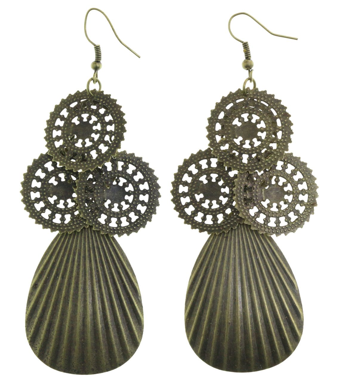 60 Bulk Antiqued Brass Filigreed Scalloped Dangle Earrings GolD-Tone ...
