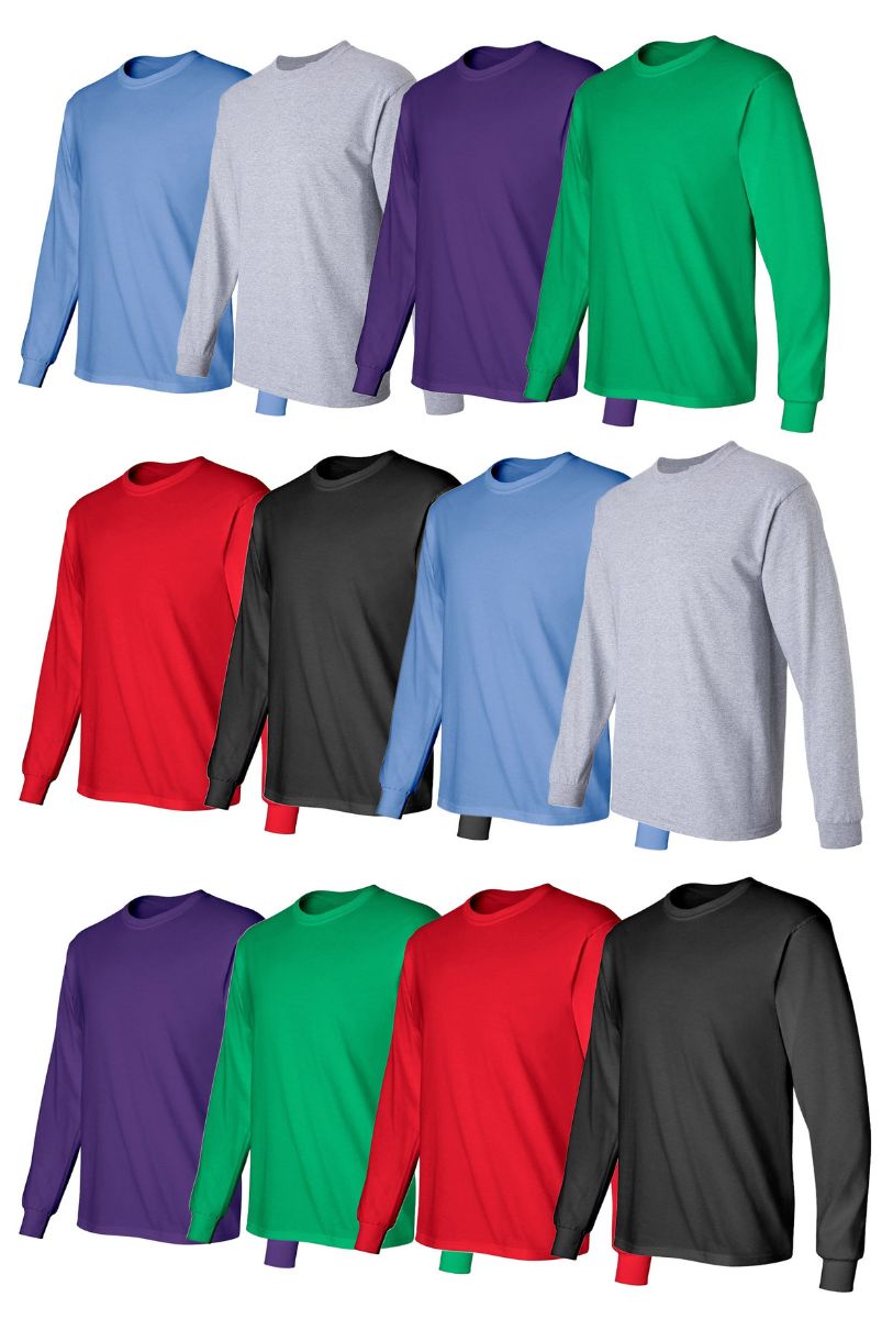 96 Bulk Mens Cotton Long Sleeve Tee Shirt Assorted Colors Size Large ...