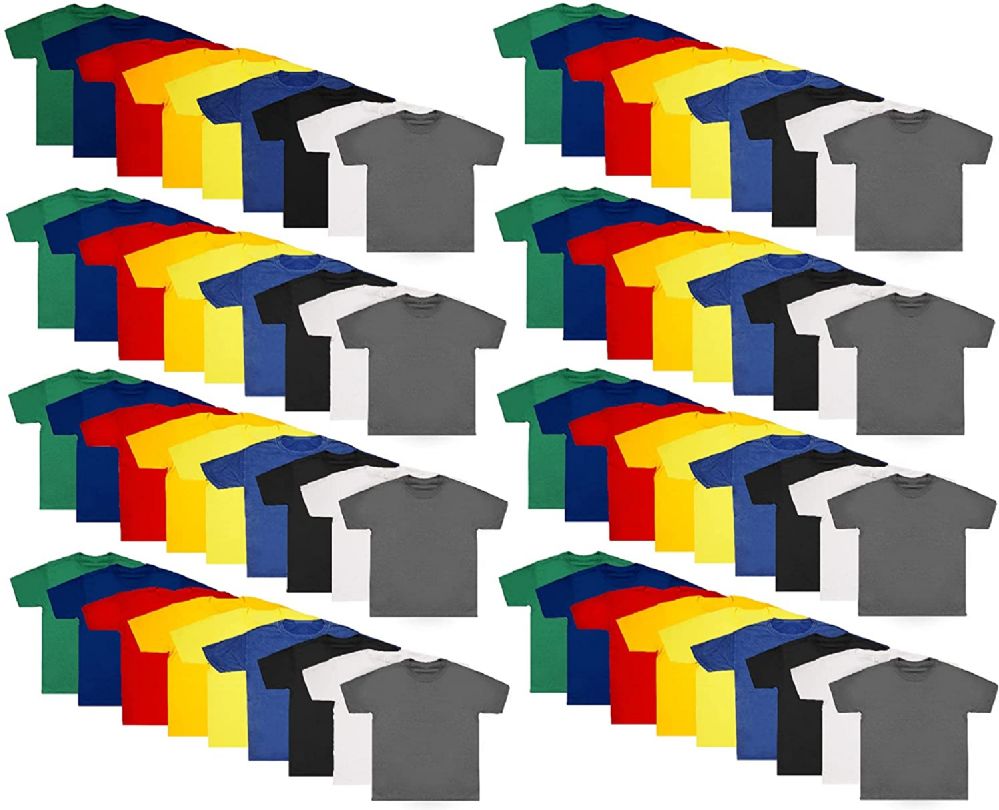 72 Bulk Kids Unisex Cotton Crew Neck T-Shirts, Assorted Sizes And ...