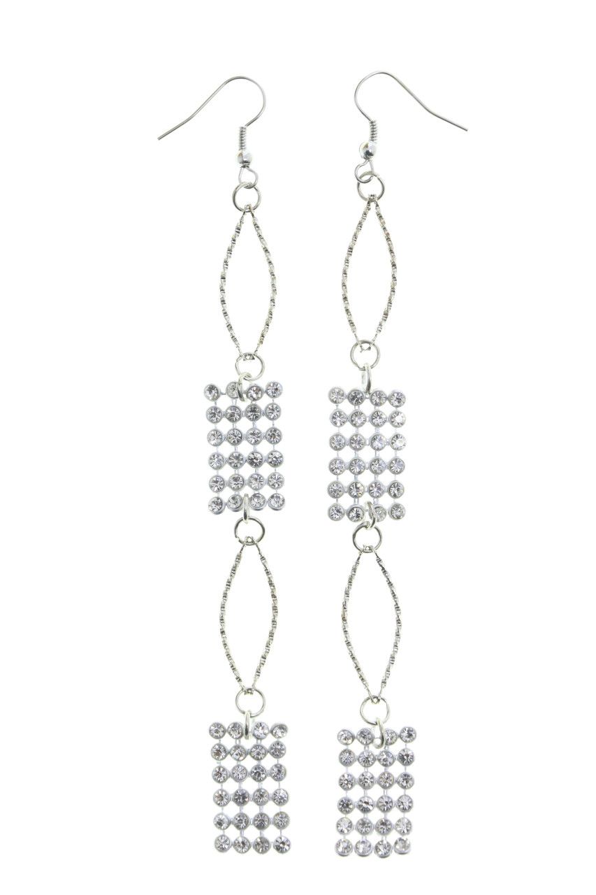 60 Bulk Long Crystal Grid Dangle Earrings SilveR-Tone - at ...