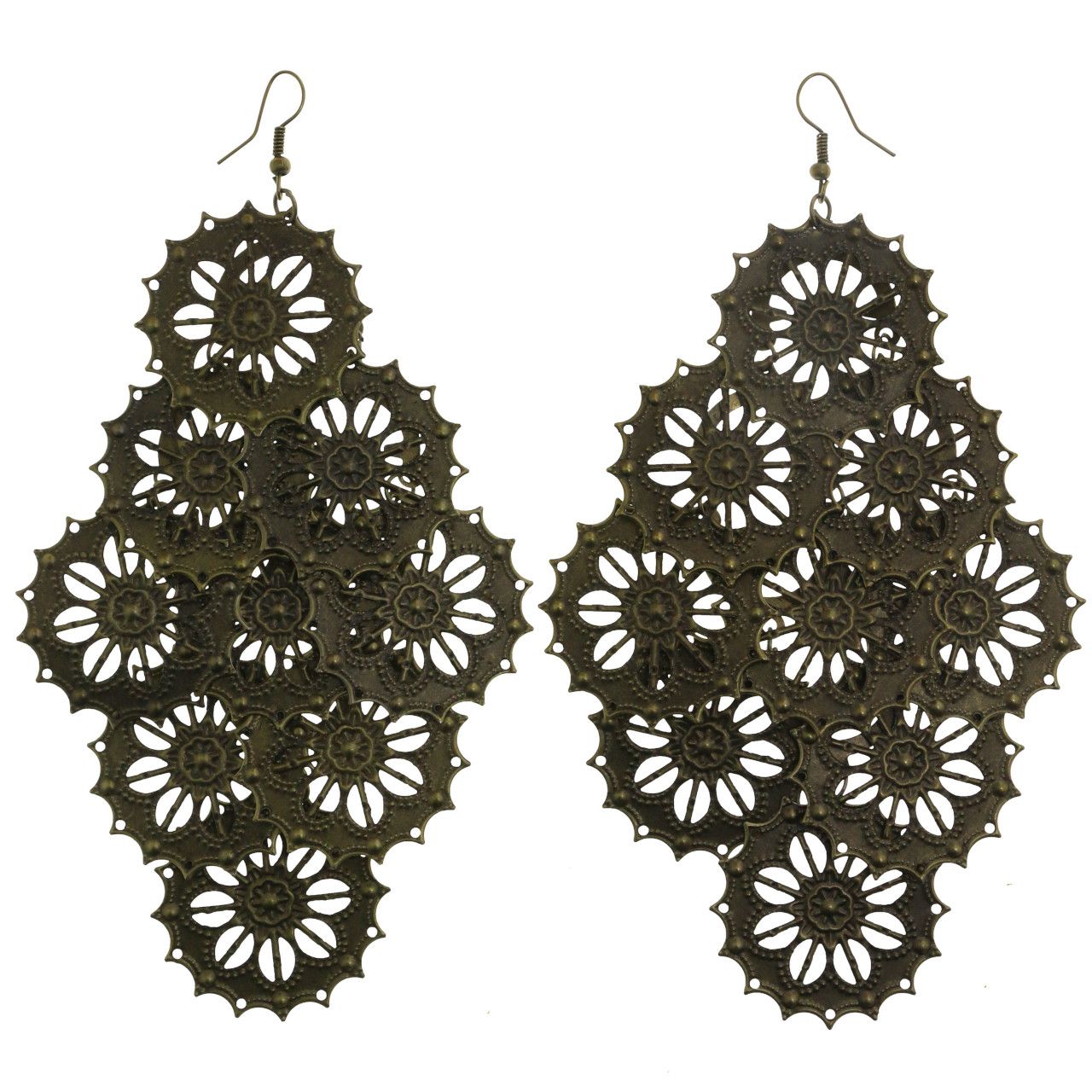 60 Bulk Antiqued Brass Filigreed Sunburst Chandelier Earrings GolD-Tone ...