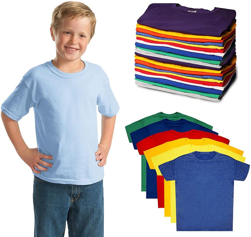 432 Bulk Kids Unisex Cotton Crew Neck T-Shirts, Assorted Sizes And ...