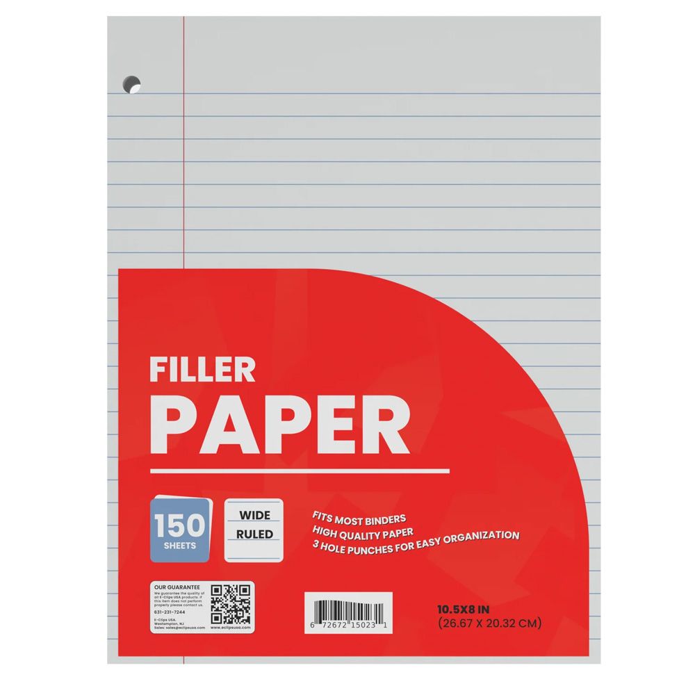 36 Bulk filler paper 150 sheets, wide ruled - at - bluestarempire.com