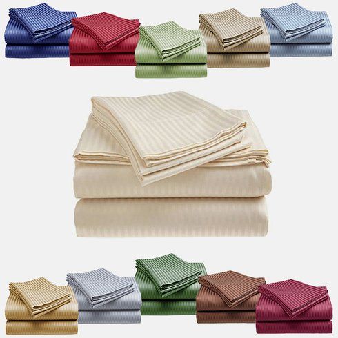 12 Bulk Solid Embossed Sateen Stripe Bed Sheet Sets 4pc Set Assorted ...