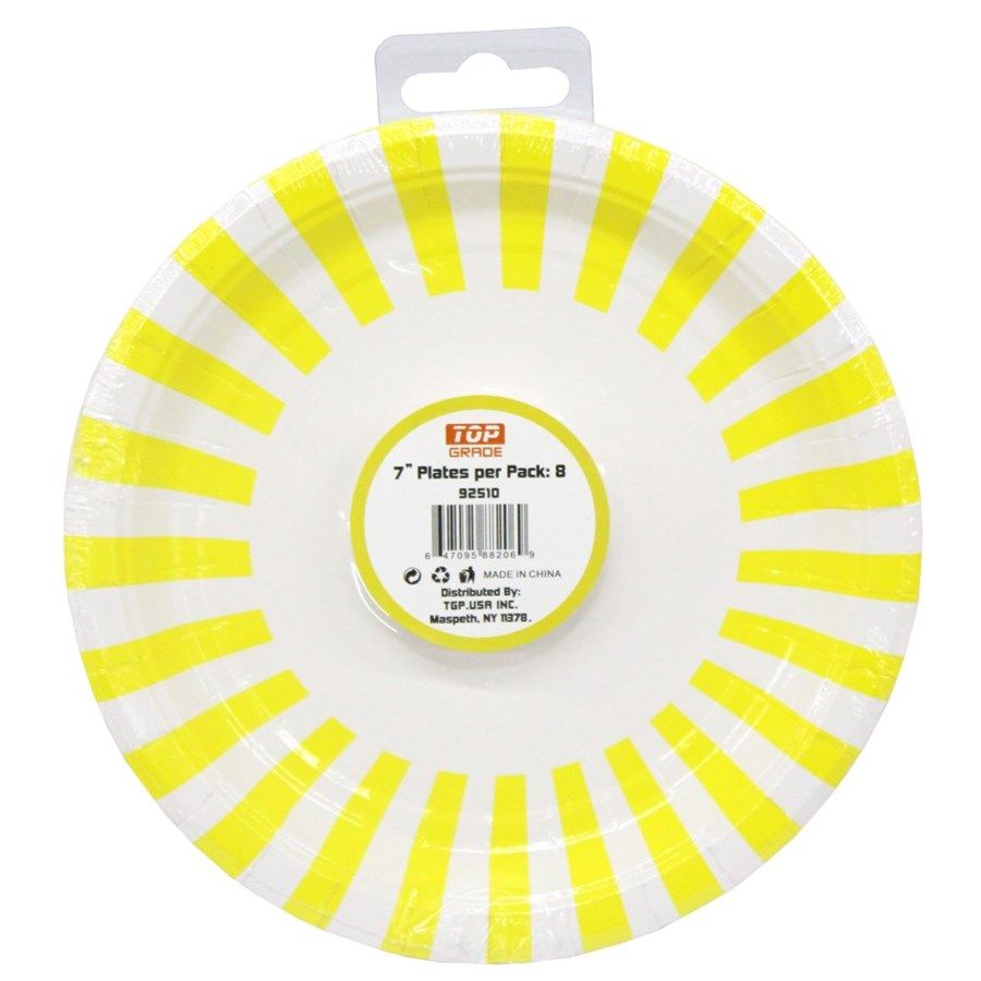 144 Bulk Nine Inch Eight Count Paper Plate Yellow Stripe - at ...