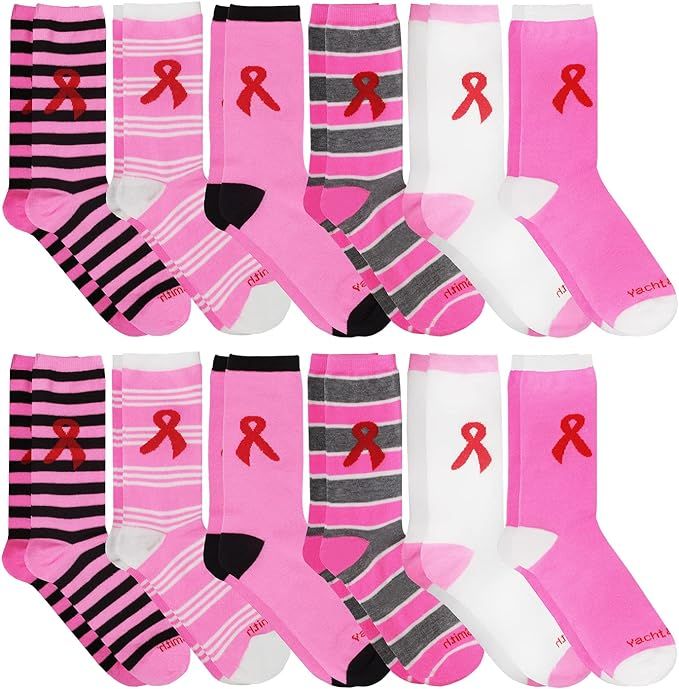 24 Bulk Yacht & Smith Printed Breast Cancer Awareness Socks, Pink ...