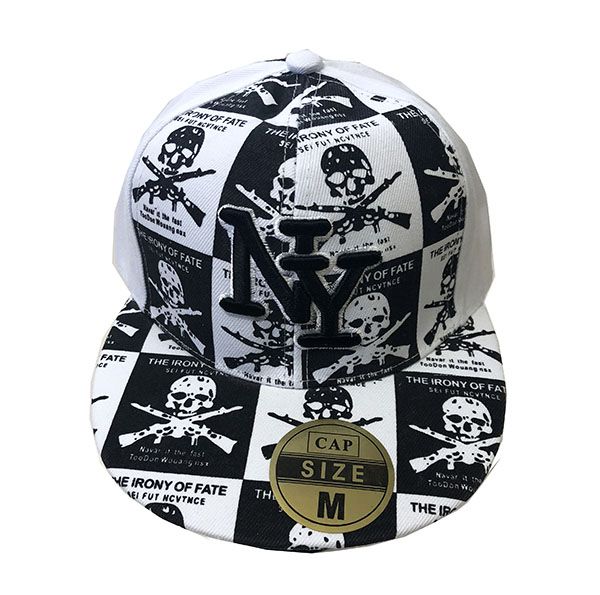 36 Bulk Ny And Skull Fitted Hat Flat Bill Cap - at - bluestarempire.com