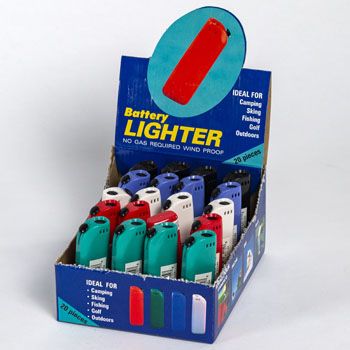 600 Bulk Battery Lighter Asst Colors 20pc Counter Display Takes 2 Aaa ...
