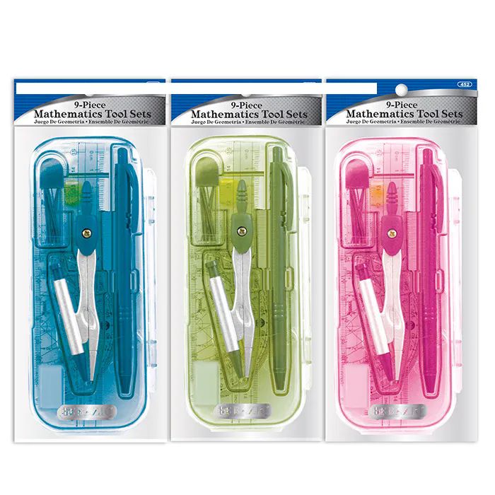 144 Bulk Bright Color 9-Piece Math Tool Sets - at - bluestarempire.com