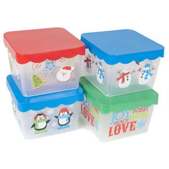 24 Bulk Food Storage Container Christmas Square 7x7x4.7in Plastic W/4 ...