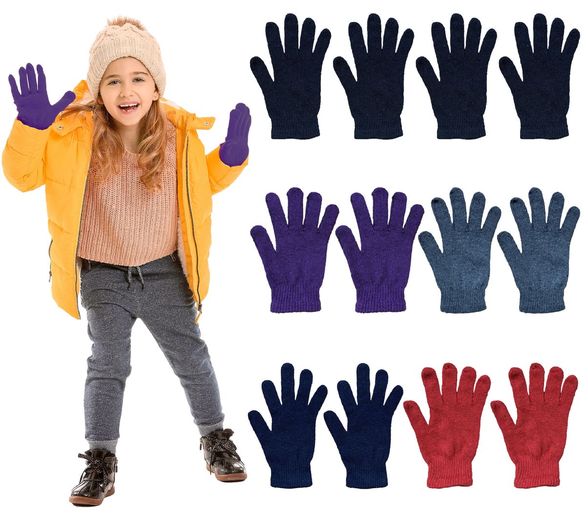 36 Bulk Yacht & Smith Kids Warm Winter Colorful Magic Stretch Gloves ...