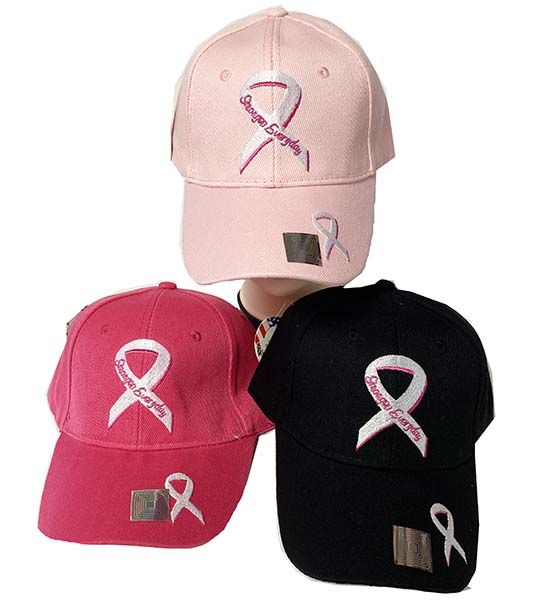 36 Bulk Pink Ribbon Stronger Everyday Cap In Assorted Color - at ...