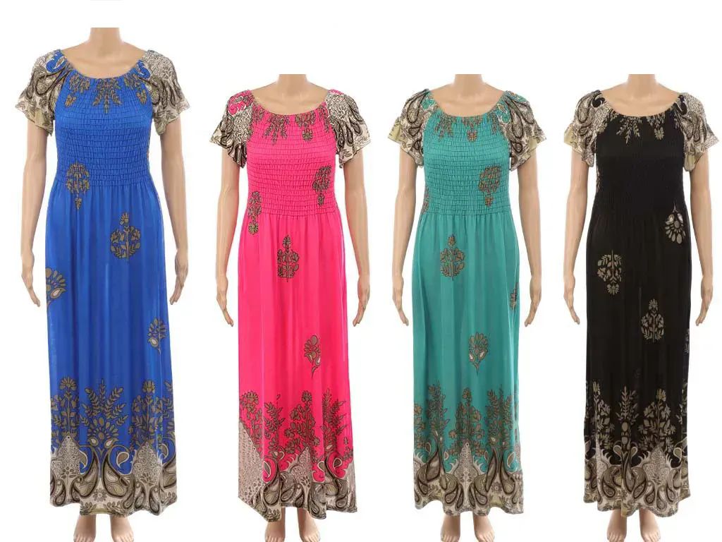 48 Bulk Women's Long Summer Dress Wholesale Mix Colors - at ...