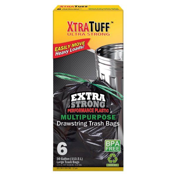 24 Bulk Xtratuff Trash Bag Box 30G 6CT Drawstring Black - at ...