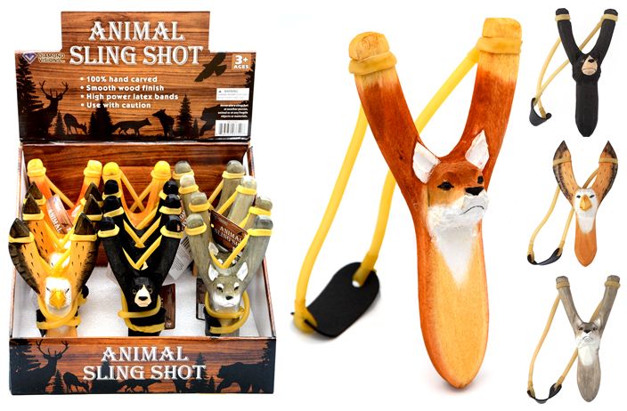12 Bulk Handcarved Wooden Wildlife Slingshot - at - bluestarempire.com