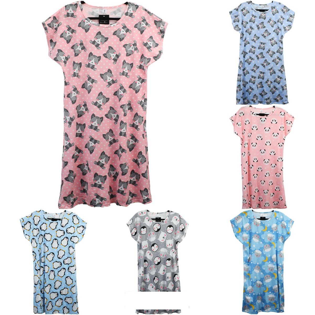 12 Bulk Mixed Print Design Night Gown - Medium - at - bluestarempire.com
