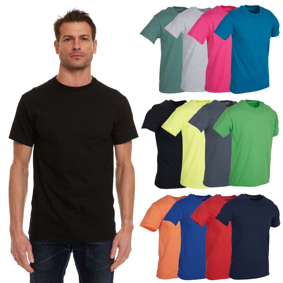 288 Bulk Mens Cotton Crew Neck Short Sleeve T-Shirts Irregular ...