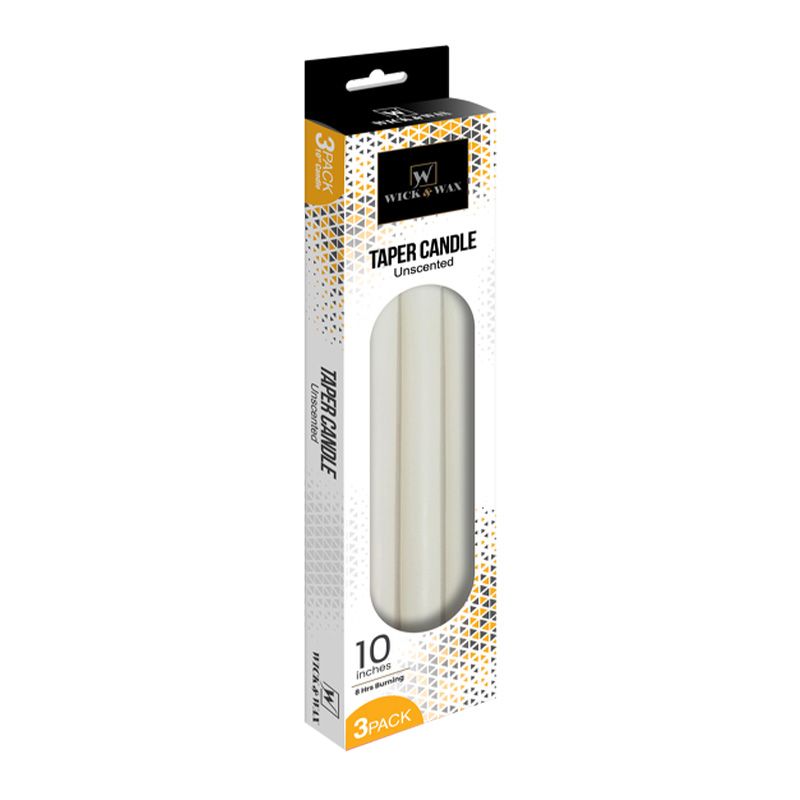 24 Bulk 10" Taper Candle White 3pk - at - bluestarempire.com