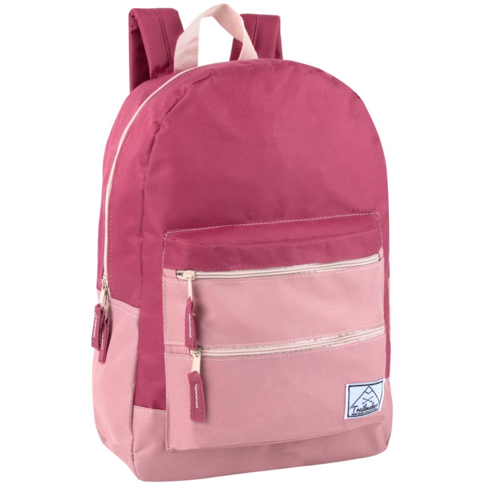 24 Bulk 17 Inch Double Front Zippered Pocket Backpack - Girls Hot Pink ...
