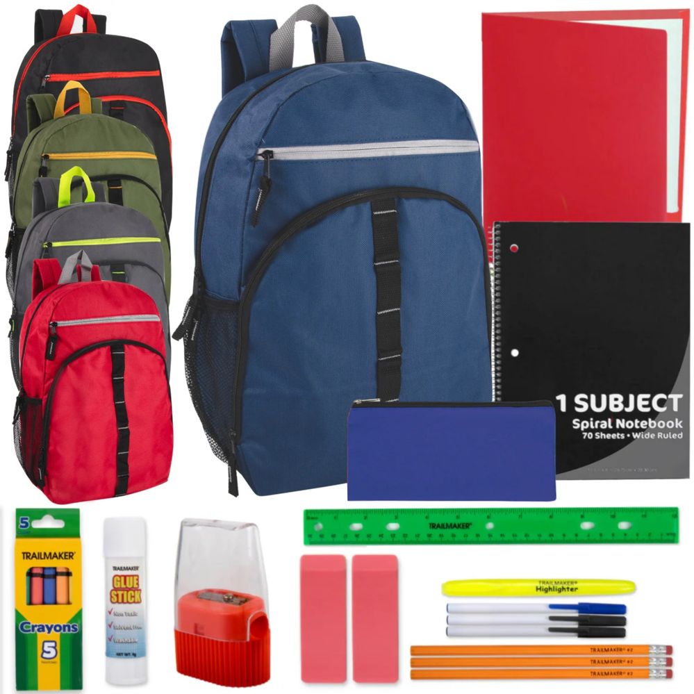 24 Bulk 17" Daisy Chain Backpack With 20-Piece School Supplies Kit - 5 ...