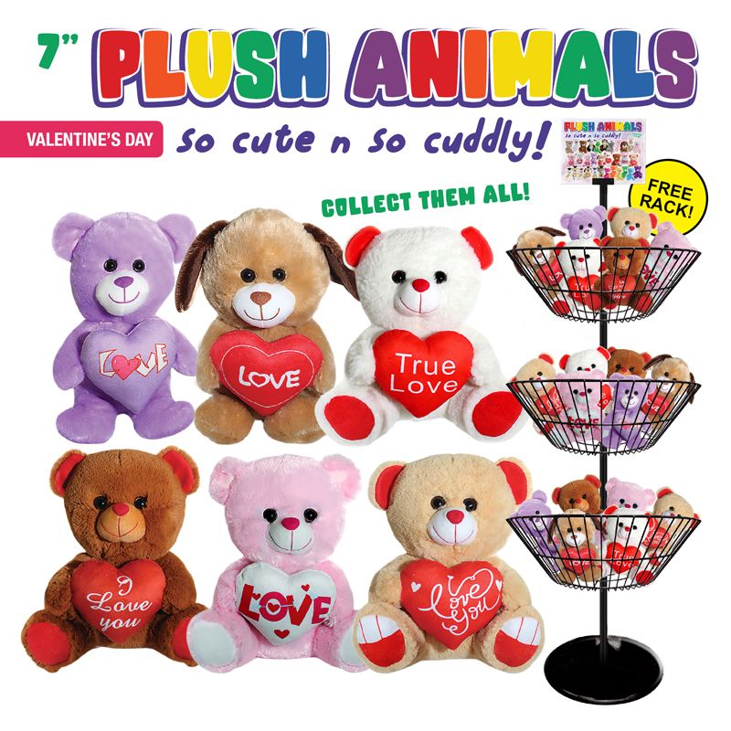 96 Bulk 96pc 7" Valentine's Day Plush Toy Display - at - bluestarempire.com