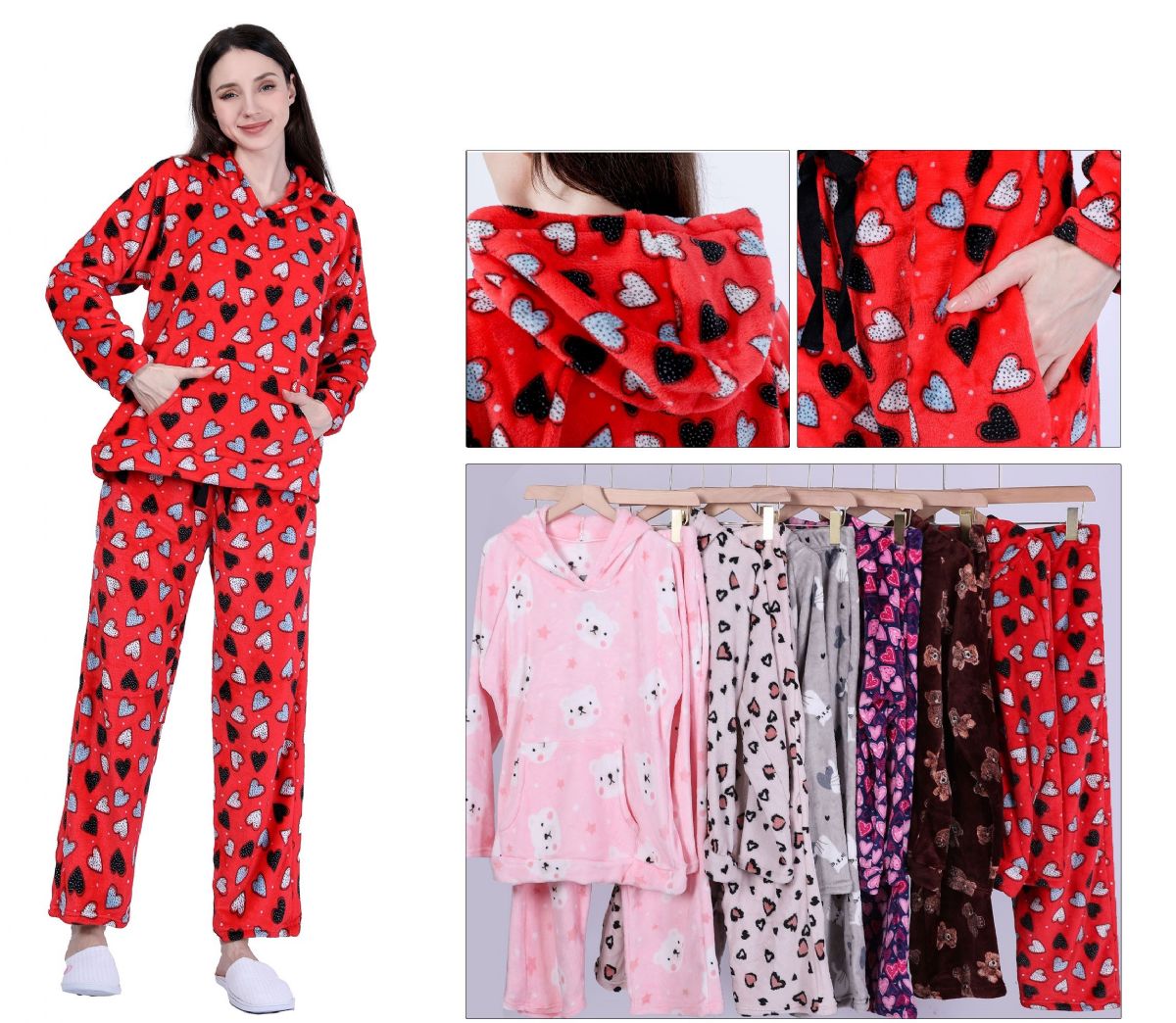 48 Bulk Cute HearT-Patterned Pajamas (60 Pieces) - at - bluestarempire.com