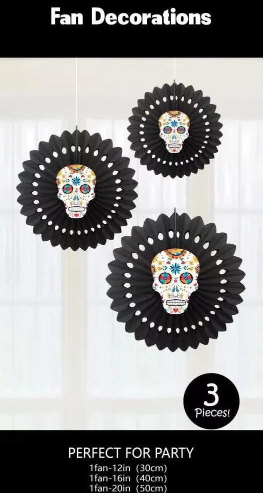 120 Bulk Skull Themed Tissue Fans Set - at - bluestarempire.com