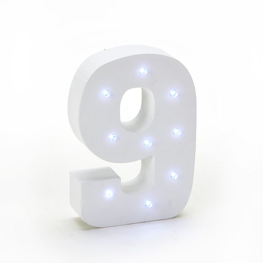 12 Bulk Wooden Vintage Led Marquee Freestanding Number 9 - White - at ...