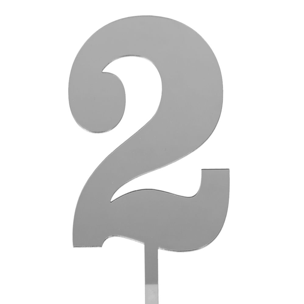 24 Bulk Acrylic Mirrored Cake Topper 4inch Number 2 - Silver - at ...