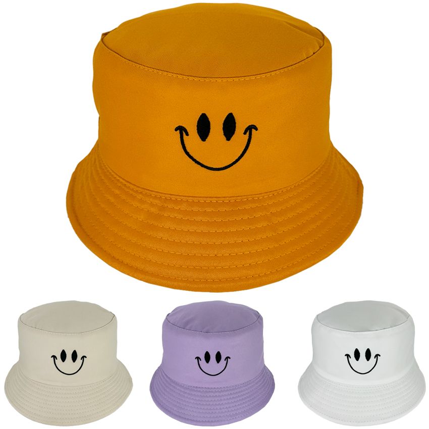 24 Bulk Smiley Emoji Embroidered DoublE-Sided Bucket Hats - at ...