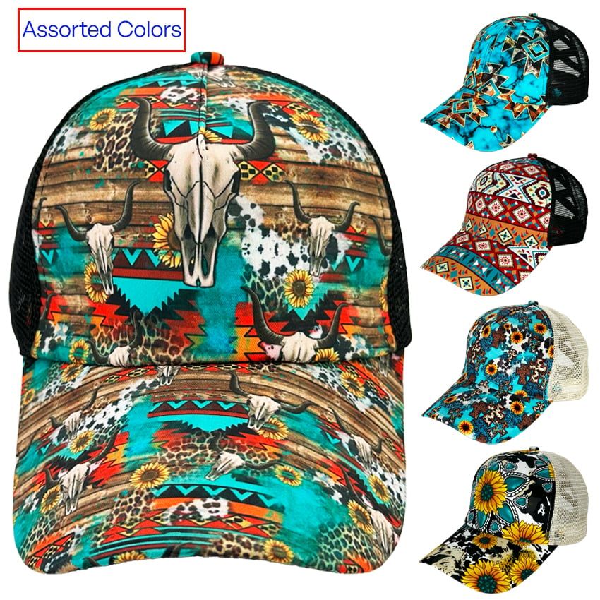 24 Bulk Western Caps With Assorted Colors Native American Design Caps ...