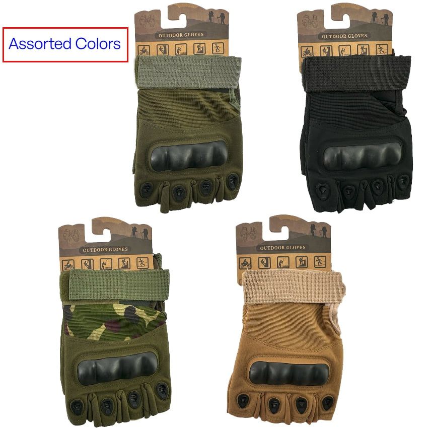 24 Bulk Tactical Motorcycle Fingerless Gloves With Hard Knuckle For Men ...