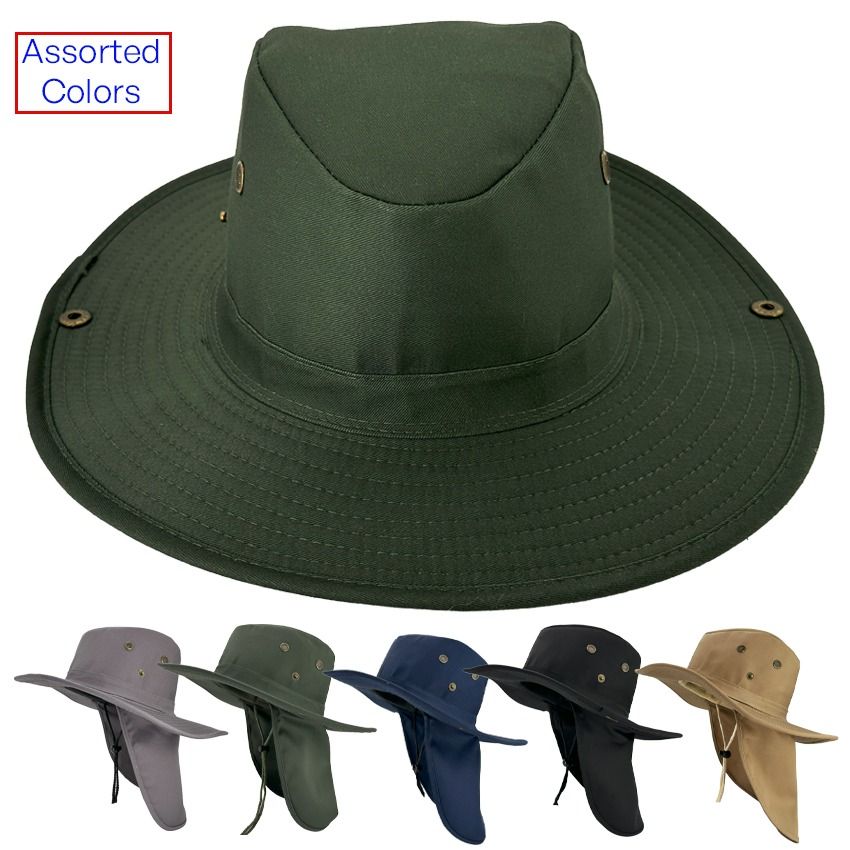 24 Bulk Boonie Hats With Neck Flap - Assorted Colors - at ...