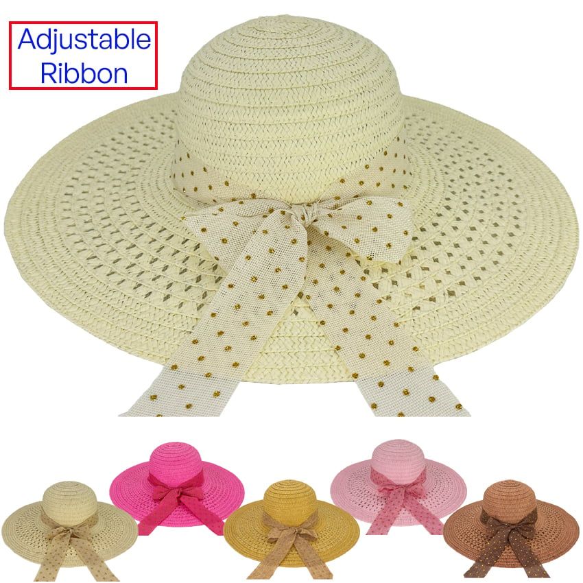 24 Bulk Women's Beach Hats With Mesh Ribbon Breathable Design Sun Hats ...