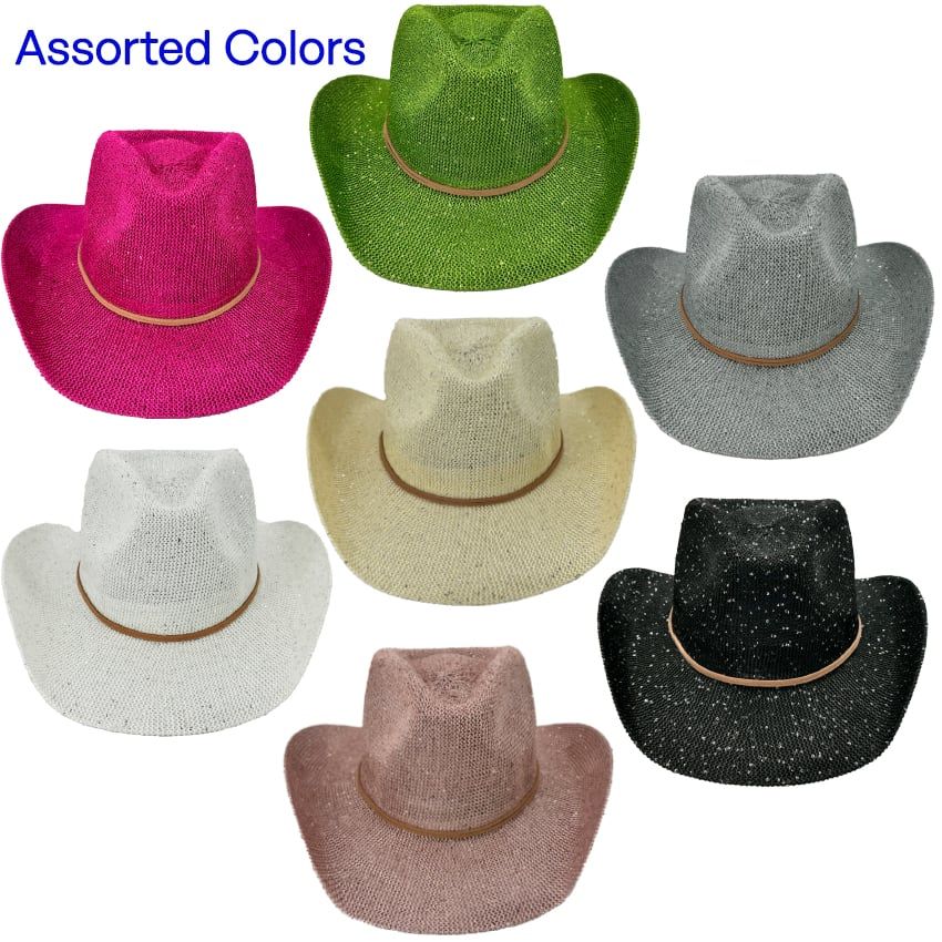24 Bulk Sparkly Sequin Cowboy Hats Party Assorted Colors - at ...