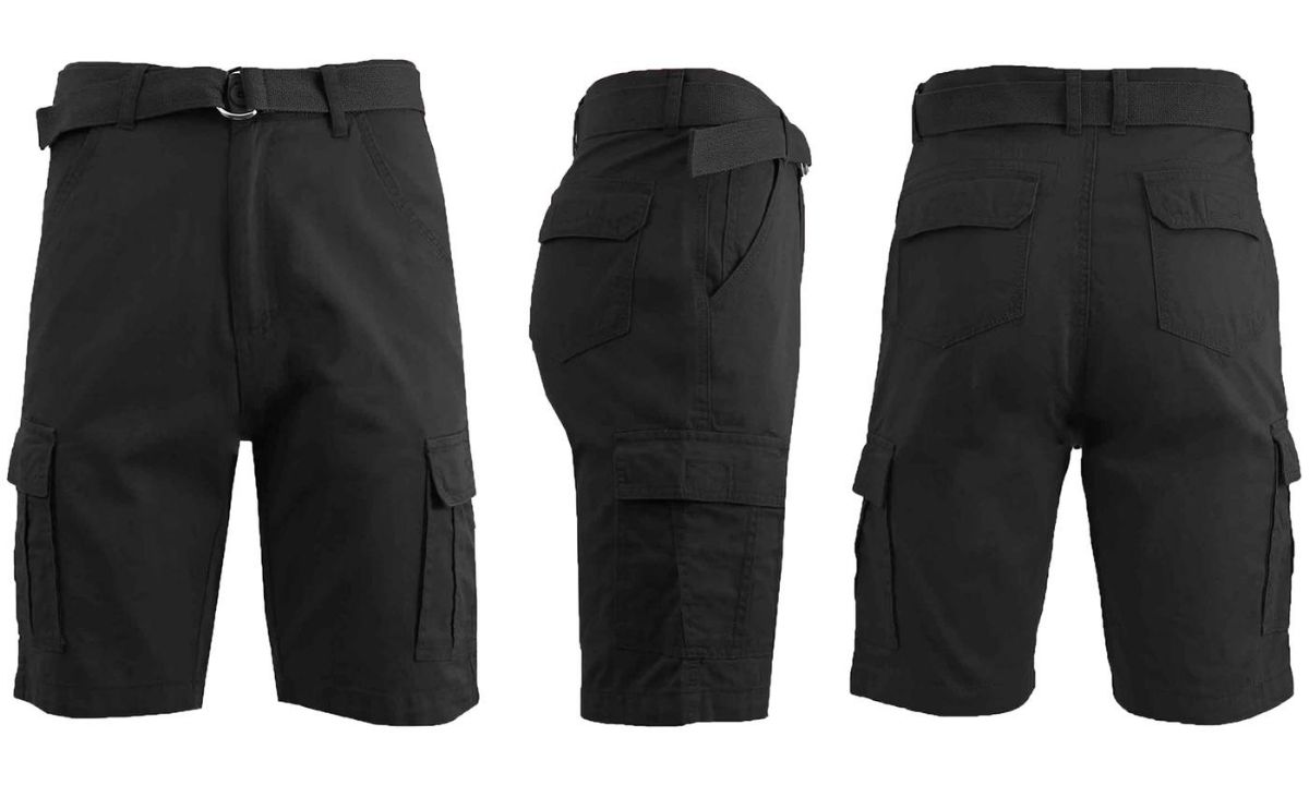 12 Bulk Mens 13in Inseam Twill Belted Cargo Shorts Black S - at ...