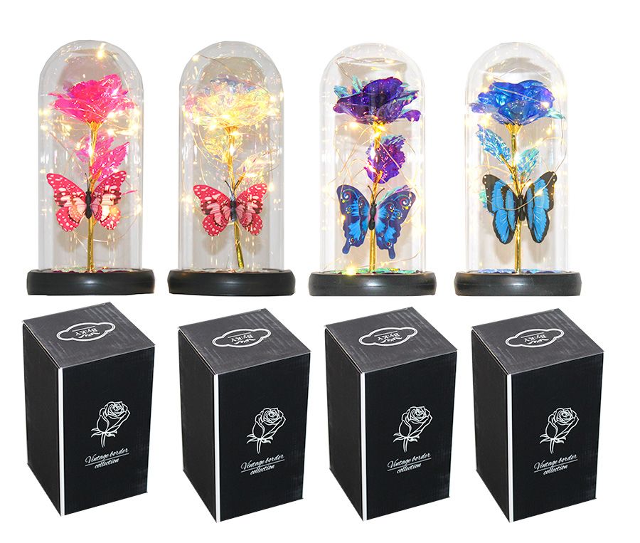 20 Bulk Vi Rose W/butterfly And Led In Glass Cover Red/pink : 5pc ea ...