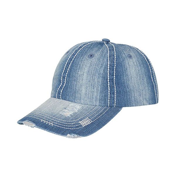 24 Bulk Distressed Heavy Washed Denim Cap BLUE - at - bluestarempire.com