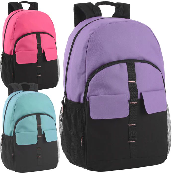 24 Bulk 18 Inch Double Flap Daisy Chain Backpack - 3 Pastel Colors - at ...