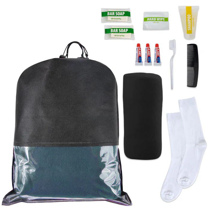 24 Bulk 10-Piece Deluxe Hygiene Kit With Cinch Travel Bag With Clear ...