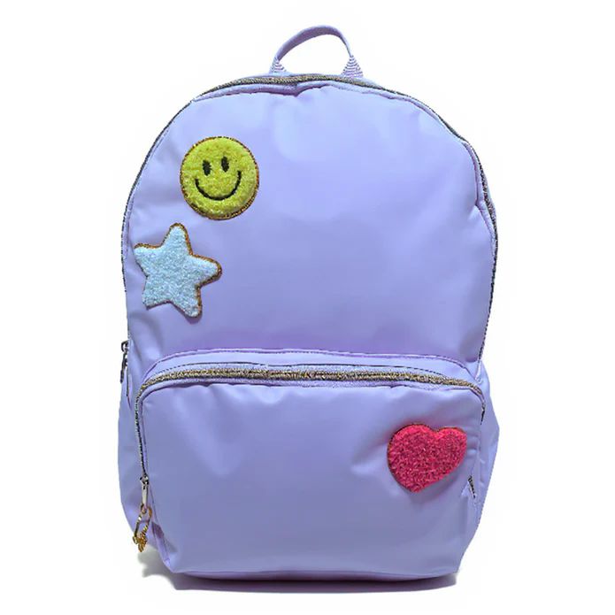 24 Bulk 17-Inch Smiley Face Backpack - Lavender - at - bluestarempire.com