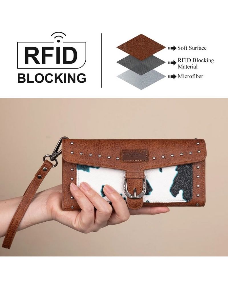 12 Bulk Wrangler Western CoW-Print TrI-Fold Rfid Wallet/wristlet With ...