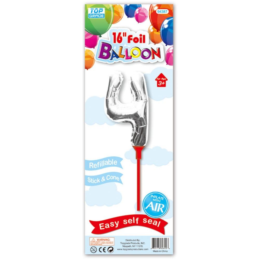 12 Bulk 16-inch Silver Foil Balloon #4 W/stick - at - bluestarempire.com
