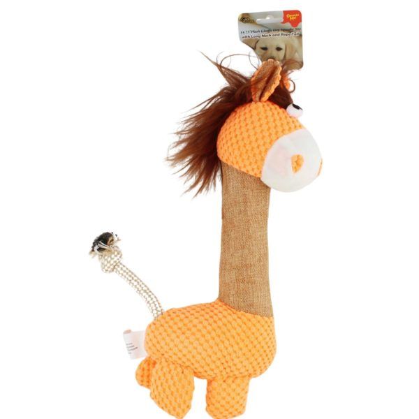6 Bulk Plush Giraffe Dog Squeaky Toy With Long Neck And Rope Tail - at ...